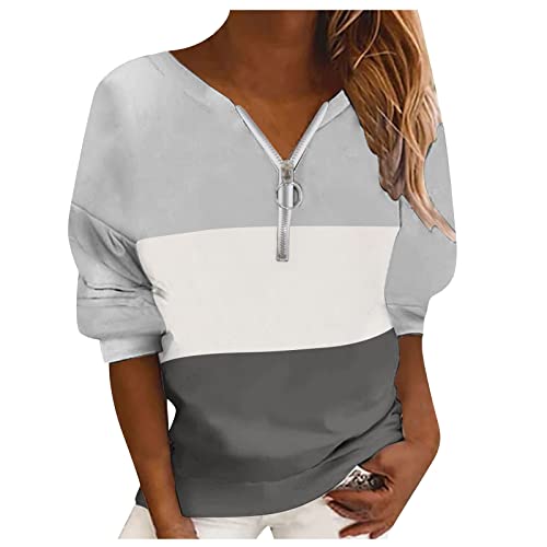 Lmzaren Womens Loose Comfy T Shirt Tops Oversized Half Zip V Neck Sweatshirt Print Casual Long Sleeve Cropped Pullover