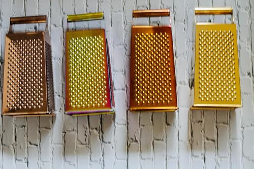Large Stainless Steel 4 Sides Grater Slicer with Handle, Multifunctional Cutter Planing for Ginger, Garlic, Cucumbers, Carrots, Cheese, Potato, Ergonomic Design Kitchen Gadgets Accessories Gold