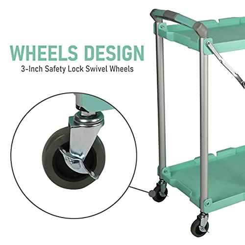 Olympia Tools 89-357 Pack-N-Roll Folding Collapsible Service Cart, Teal, 50 Lb. Load Capacity per Shelf, 2-Layers