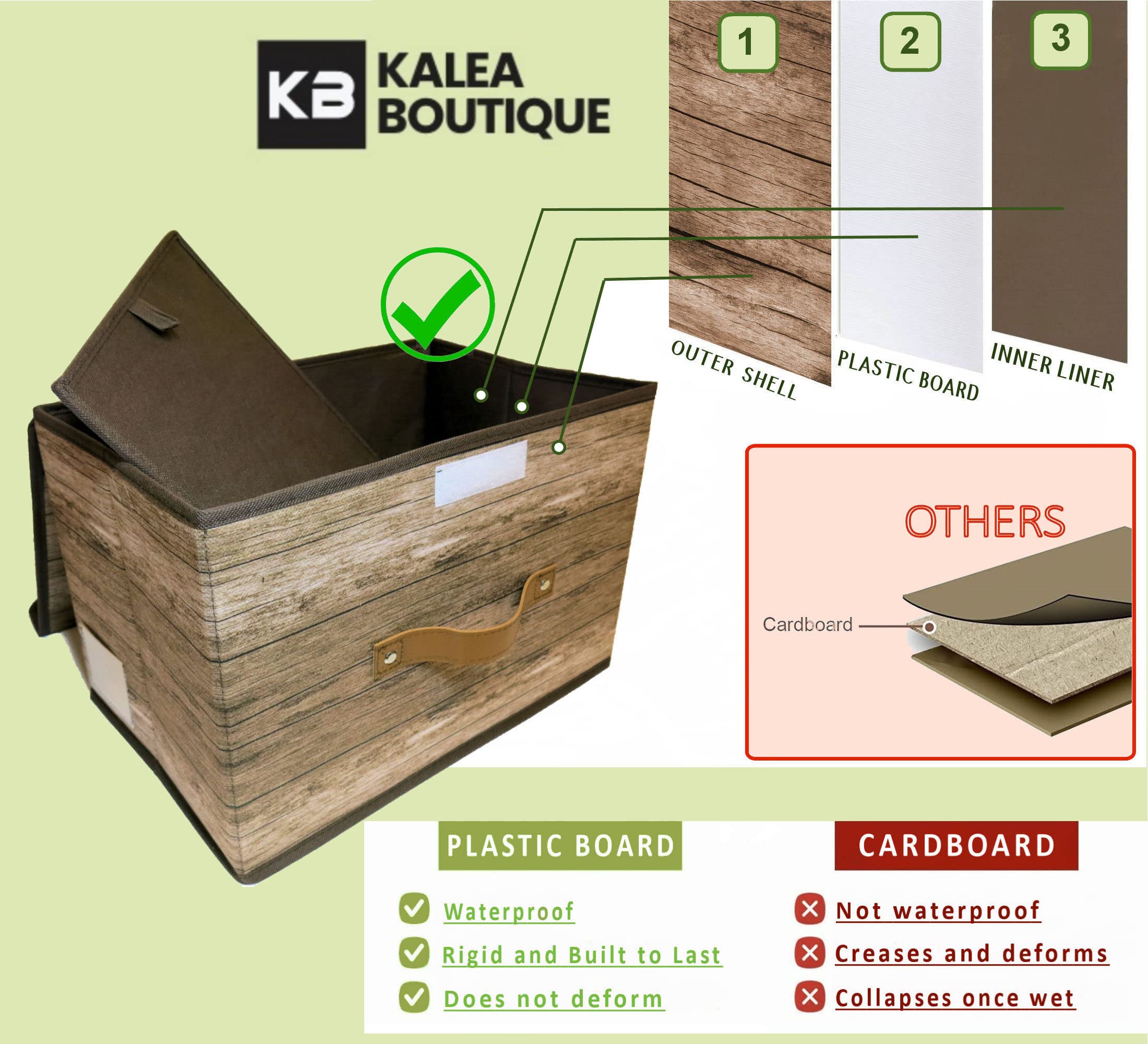 KaleaBoutique KB Foldable Storage Bins with Lids Fabric Collapsible Stacking Boxes, Closet Organizers Storage, Laundry Room Bins, Office Home Storage Bins (Set of 5 Bins, Reclaimed Wood)