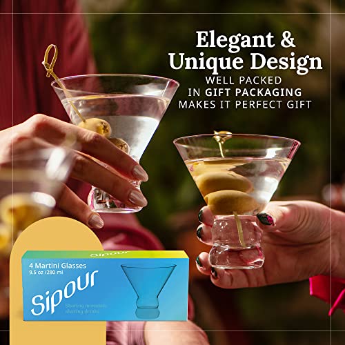Martini Glasses Set of 4 (9.5 oz) β Cocktail Glasses for Any Drink β Elegant Cocktail Glasses for Hosting Parties β Hand-Blown Crystal Martini Glasses β Give a Fancy Martini Set Gift