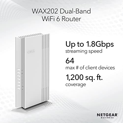 NETGEAR 4-Stream WiFi 6 Dual-Band Gigabit Router (WAX202) β AX1800 Wireless Speed (Up to 1.8 Gbps) | Coverage up to 1,200 sq. ft., 40 Devices