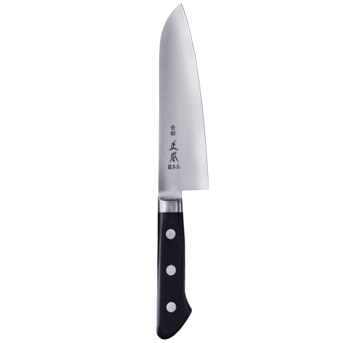 MASAMOTO VG Japanese Santoku Knife 7" (180mm) Made in JAPAN, Bunka Professional All Purpose Kitchen Knife, Super Sharp Japanese Stainless Steel Blade, Full Tang POM Handle, Black