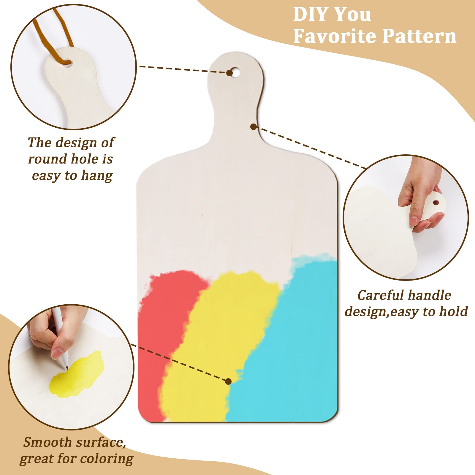 Mini Wooden Cutting Board Small Charcuterie Boards for Craft with Handle Unfinished DIY Cooking Board for Kitchen Decor Vegetable Fruit Supply(11.8 x 6.3 Inch)