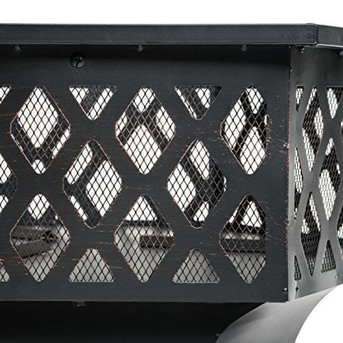 PRISP Outdoor Fire Pit for Garden and Patio, Large Hexagonal Fire Bowl, Includes Spark Guard, Poker and Protective Cover, Black and Bronze, 61 cm Width, 65 cm High - Foyer Extrieur
