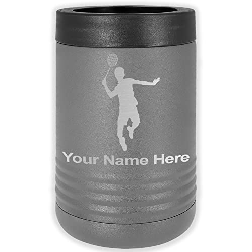 LaserGram Double Wall Insulated Beverage Can Holder, Badminton Player, Personalized Engraving Included (Standard Can, Gray)