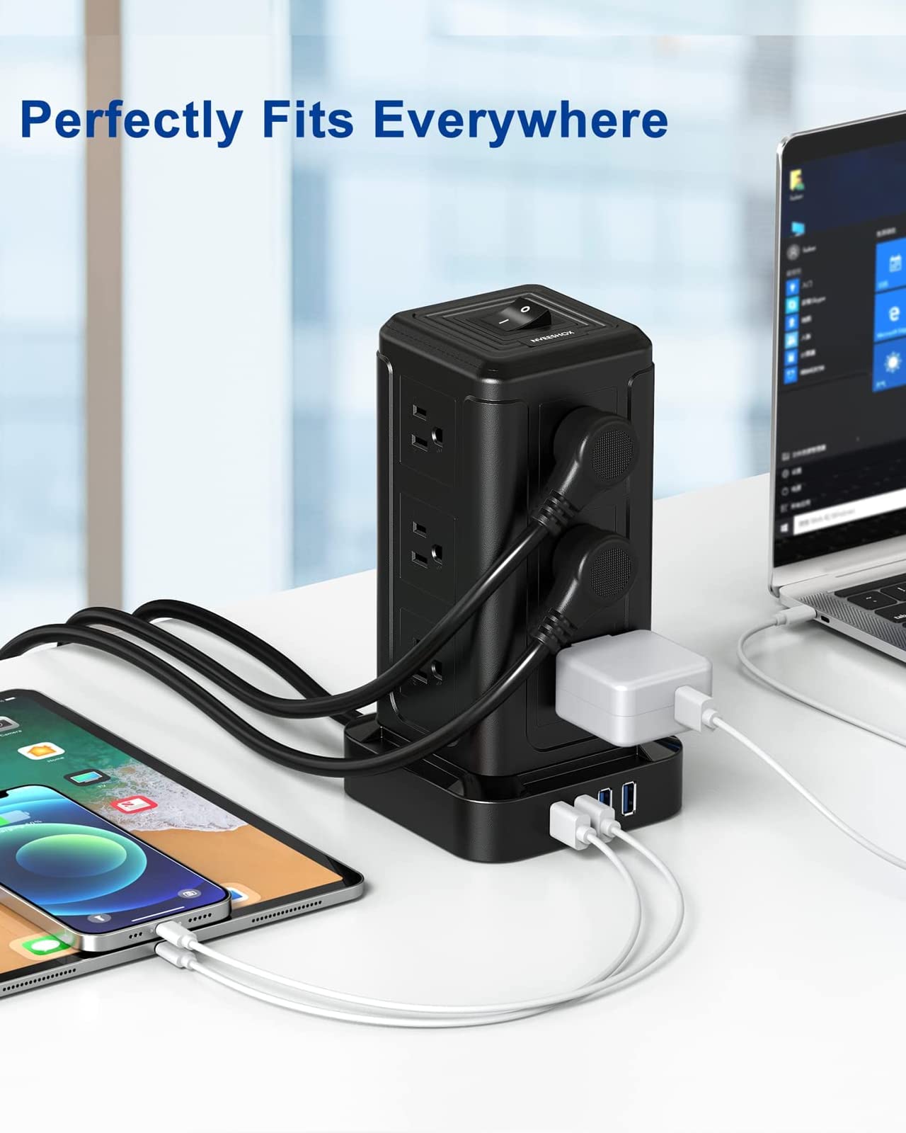 NVEESHOX Power Strip Surge Protector Tower with 12 Outlets 4 USB Ports, 10ft Long Extension Cord Multiple Outlets Charging Tower with Surge Protection, Overload Protection Fire Proof for Home Office
