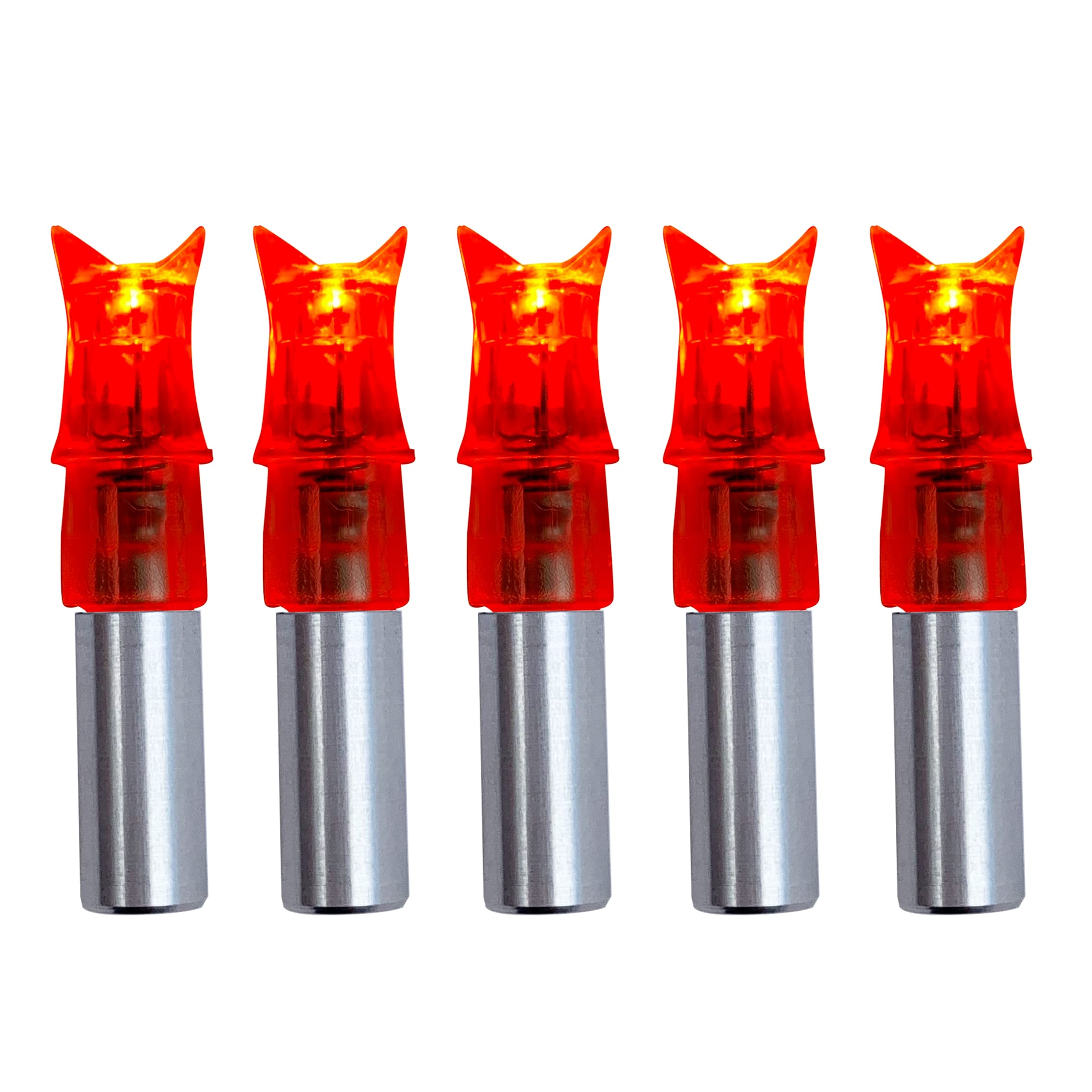 Lighted Nocks for Crossbow Arrow Bolts (Pack of 5), Crescent LED Crossbolts End .300" Inside Diameter for Archery Hunting (Red)