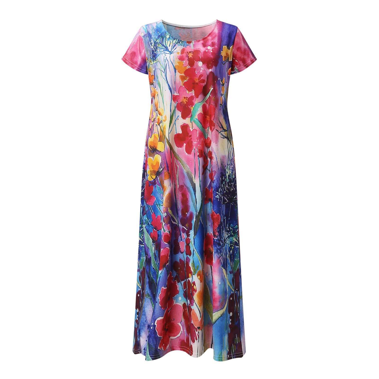 Maxi Boho O Casual Dresses Sleeve Dress Short Printing Womens Long Neck Spring Summer Sundress Beach Outfit Multicolor