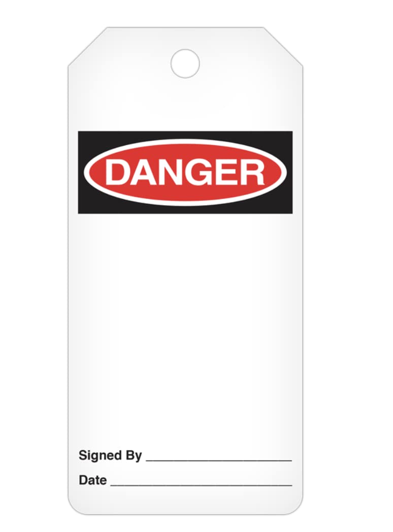 Lockout Tags On A Roll, Danger - Blank | Heavy-Duty Duraply Stock | Waterproof and Tear-Resistant | Red/Black On White | 6.25 Inches X 3 Inches X 10 Mil Thickness (RT1112) (250)