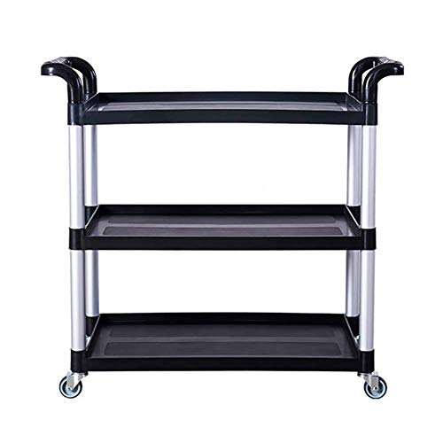 OMOONS Movable Trolleys, Kitchen Storage Hand Trucks, 3 Tier Hotel Catecart with Handle,Plastic Cleaning Service Rolling Trolley Dining Cart for Restaurants/Black/Large