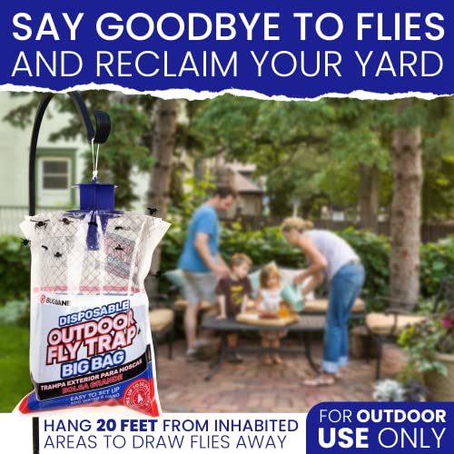 Outdoor Fly Traps. 2 Natural Pre-Baited Fly Bags - Disposable Big Bag Fly Trap Bag Fly Catchers. Stable Horse Ranch Fly Trap. Disposable Outdoor Hanging Fly Killer