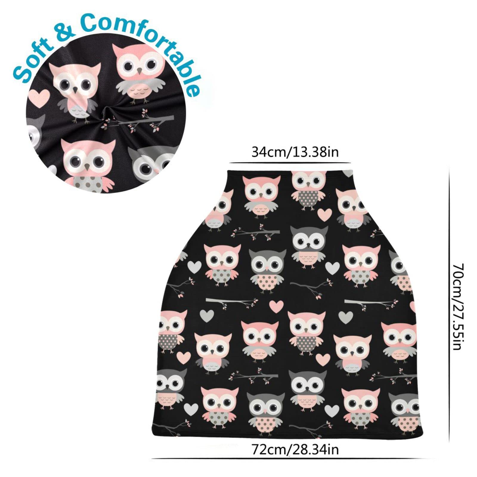 Nursing Cover Breastfeeding Scarf Pink and Grey Owls - for Baby Car Seat Covers, Stroller Cover, Carseat Canopy(228ya4b)