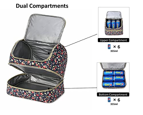 Lunch Bag Tote for Women Men Double Deck Lunch Box with Shoulder Strap Insulated Leakproof Cooler Bag, Blue