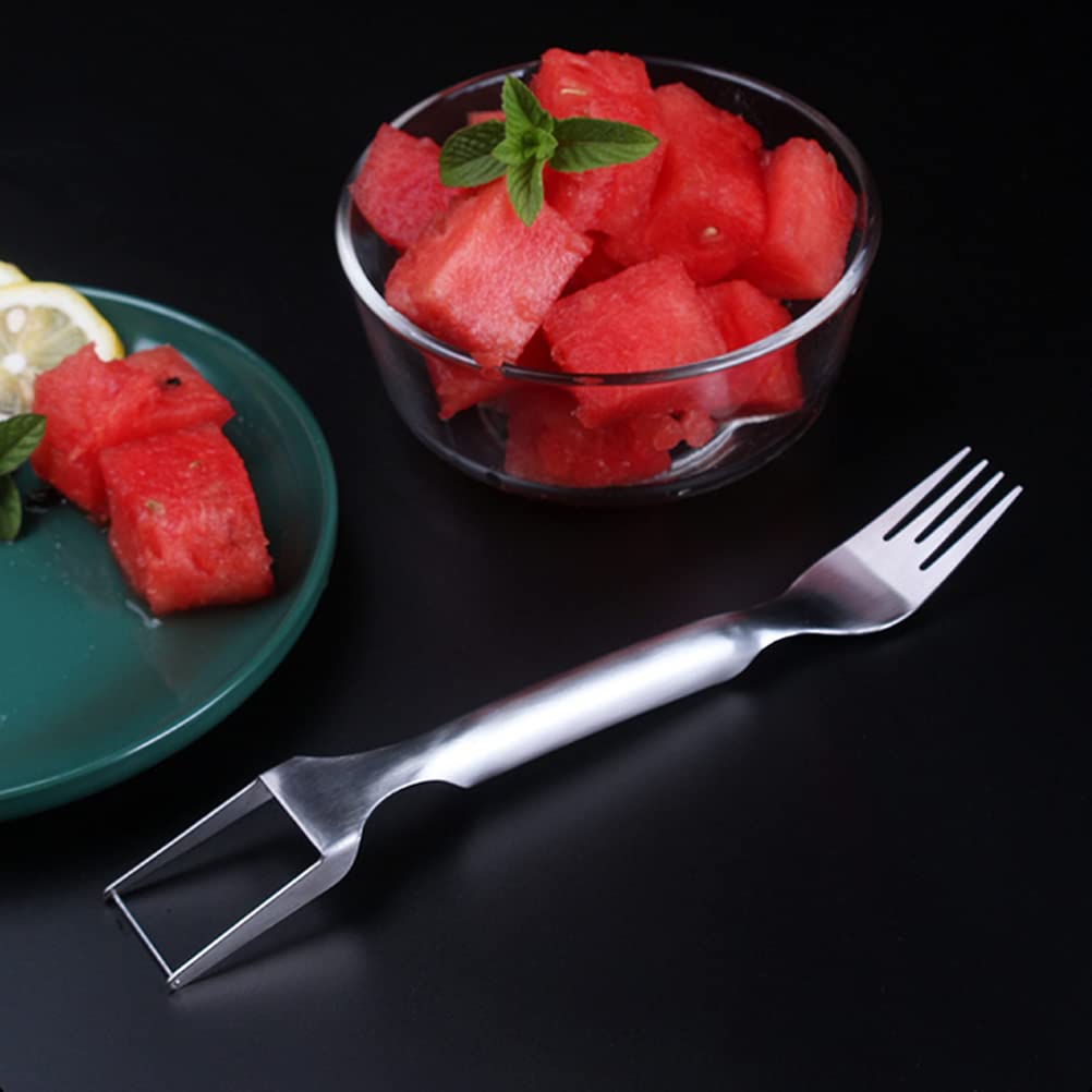 MIXCUT 2 in 1 Watermelon Slicer Fork Stainless Steel Cutter - Kids Fascinated Melon Cuber Cutting Tool - Carving and Cutting Utili Sliver