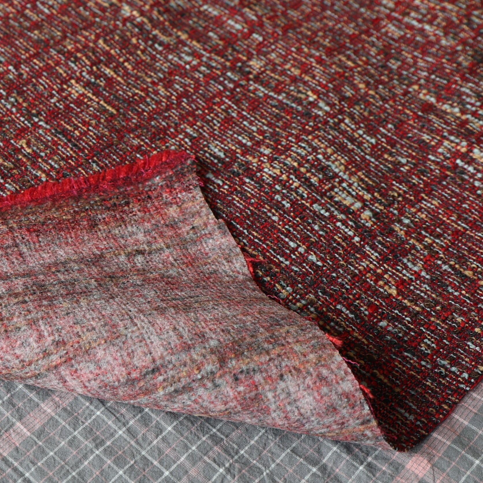 TinaKim Upholstery Fabric, Faux Linen Type Cloth Material, for Chair Sofa Couth Reupholster (Dark red, 3 Yard)