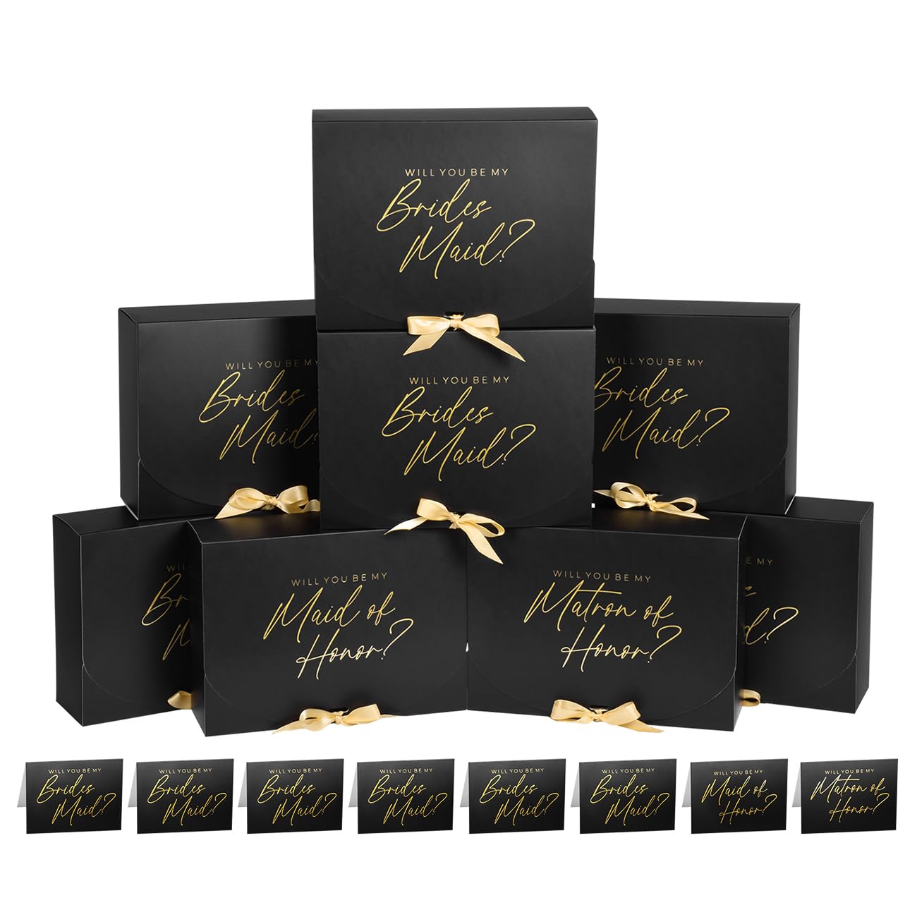 WLUSEAXI 16 Pieces Bridesmaid Proposal Box Set, 8 Pack Bridesmaid Boxes & Cards, Matron of Honor Proposal Gift Box, Maid of Honor Box, Will You be My Bridesmaid Box for Bridesmaids Gifts (Black)