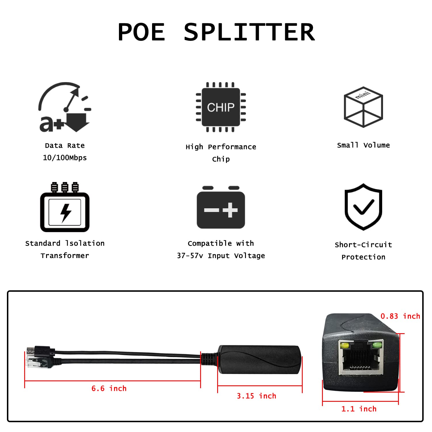 OIIXXV Gigabit Type C PoE Splitter 5V 3A, IEEE 802.3af/at Standard Compliant, 10/100/1000Mbps, USB Adapter for Raspberry Pi 4B, 27.5 x 2.8 x 2.3cm (TYPEC0503G)