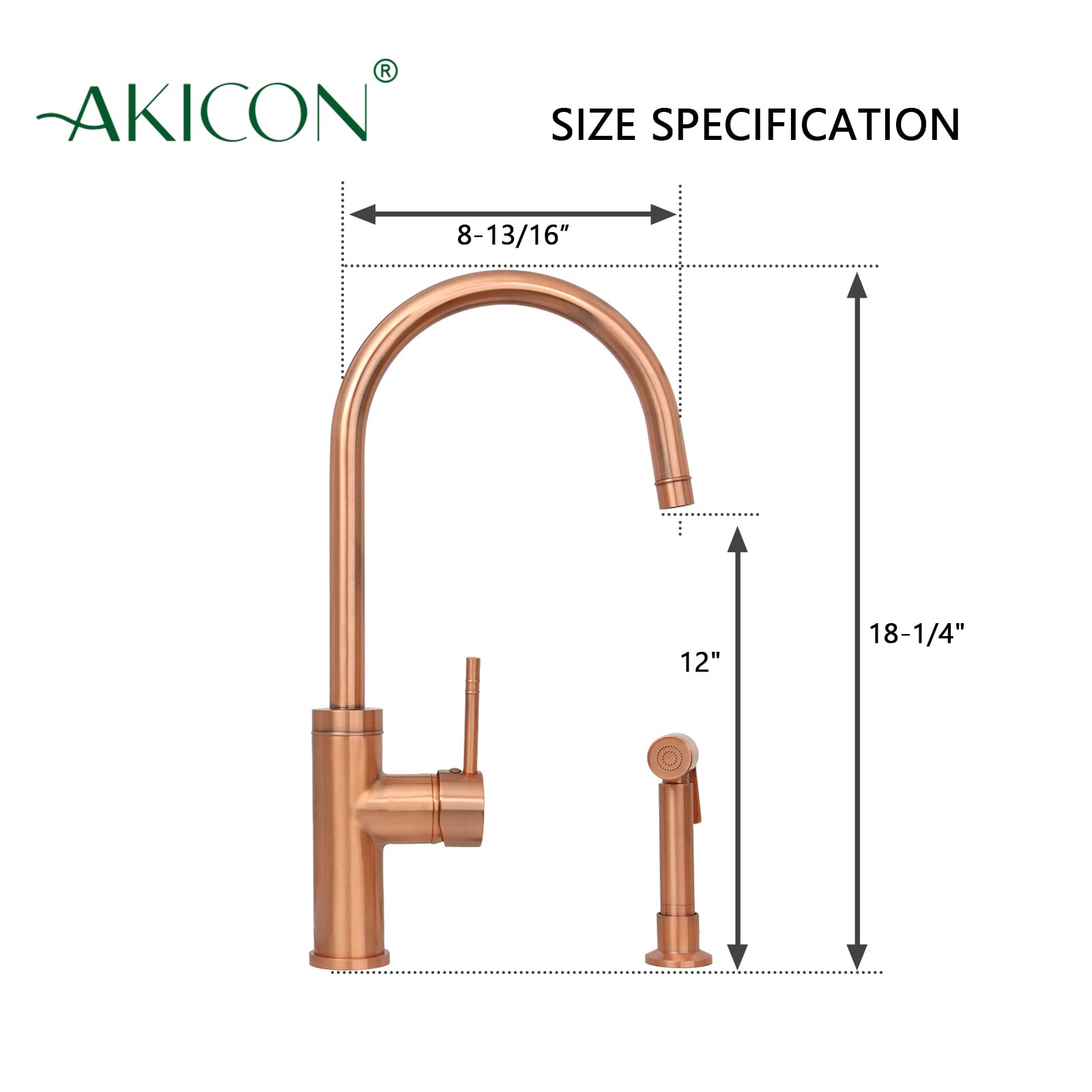 One-Handle Widespread Kitchen Faucet with Side Sprayer (Copper)
