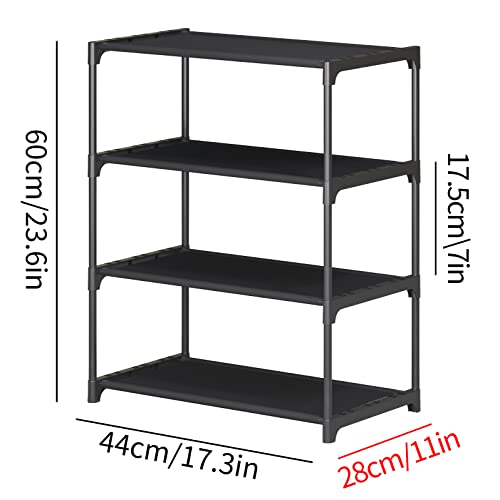 SHELAKET Stackable Small Shoe Rack,Upgrade 4-Tier Kids Shoe Shelf Storage Organizer for Entryway, Hallway and Closet (Black)