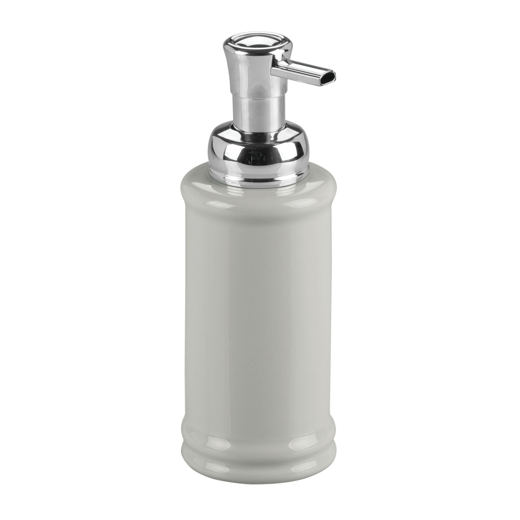 InterDesign Hamilton Ceramic Foaming Soap Dispenser Pump for Kitchen and Bathroom Countertop - Light Gray/Chrome