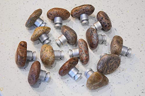 Set of 10 Handmade Natural Beach Stone Cabinet knobs and pulls. Cabinet or Drawer Rock handles