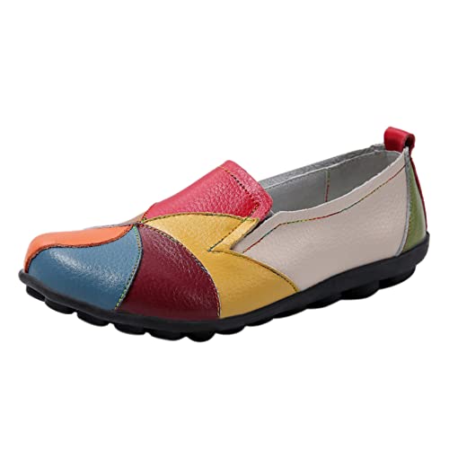 Leisure Women's Four Seasons Color Artificial Leather Non Slip Flat Round Toe Womens Shoes Summer Casual Beige