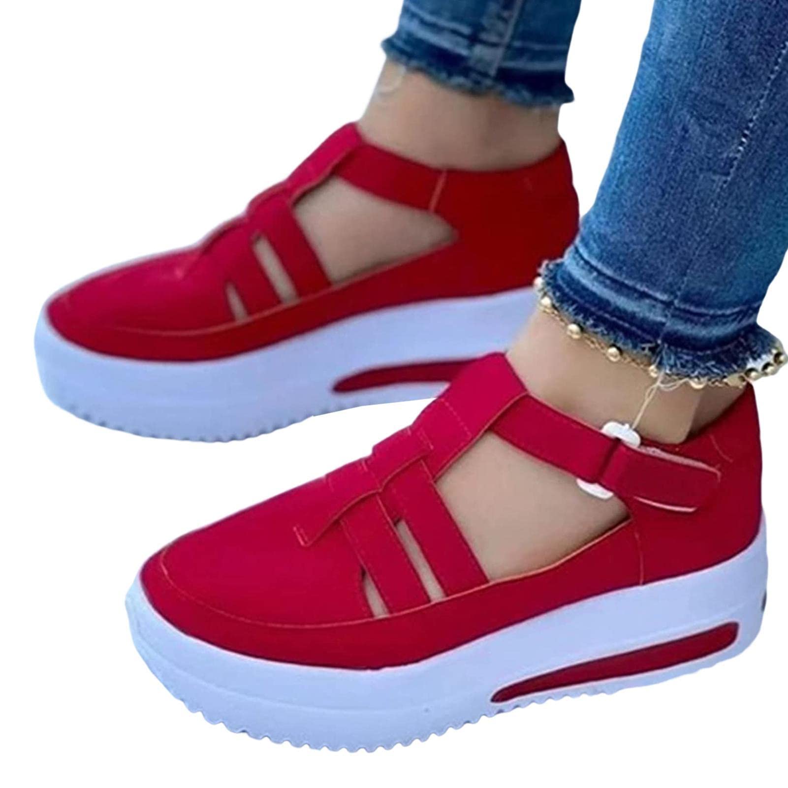 Kumprohu Swezida Shoes for Women - Chunky Shoes for Ladies - Orthopedic Arch Support, Swezida Casual Sandals, Walking Shoes for Exercise Red