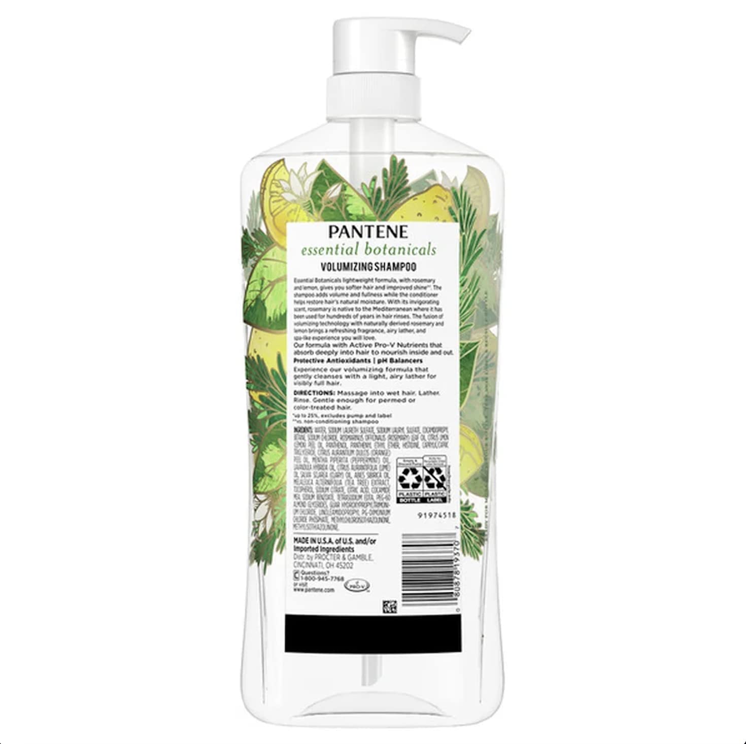 Pantene Essential Botanicals Rosemary and Lemon Volumizing Shampoo and Conditioner Set, 38.2 fl oz each