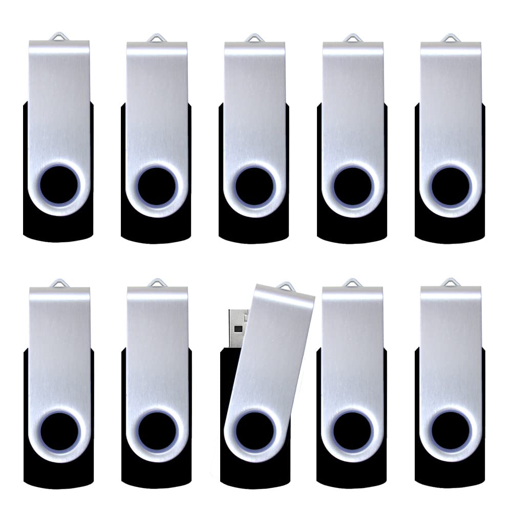 OLATEC 10 Pack Black USB 2.0 Flash Drives of 4GB 8GB 16GB Bulk Thumb Drives 360° Swivel Keychain Design Memory Sticks Pen Drive Data Storage USB Stick (4GB)