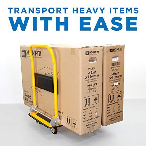 MOUNT-IT! Platform Truck [660lb Weight Capacity] Heavy Duty Foldable Flatbed with Swivel Wheels, Rolling Trolley Cart, Foldable, Flat, Push Cart Dolly (Yellow)