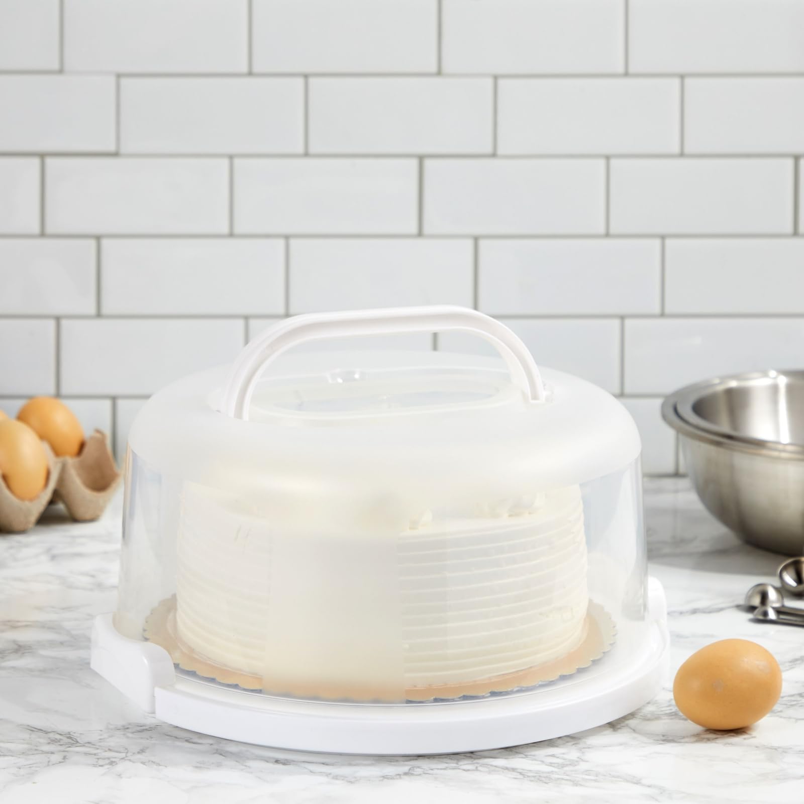 Juvale Round Cake Carrier with Lid and Handle, Dessert Container for Pie, Cupcakes (12 x 5.9 In)