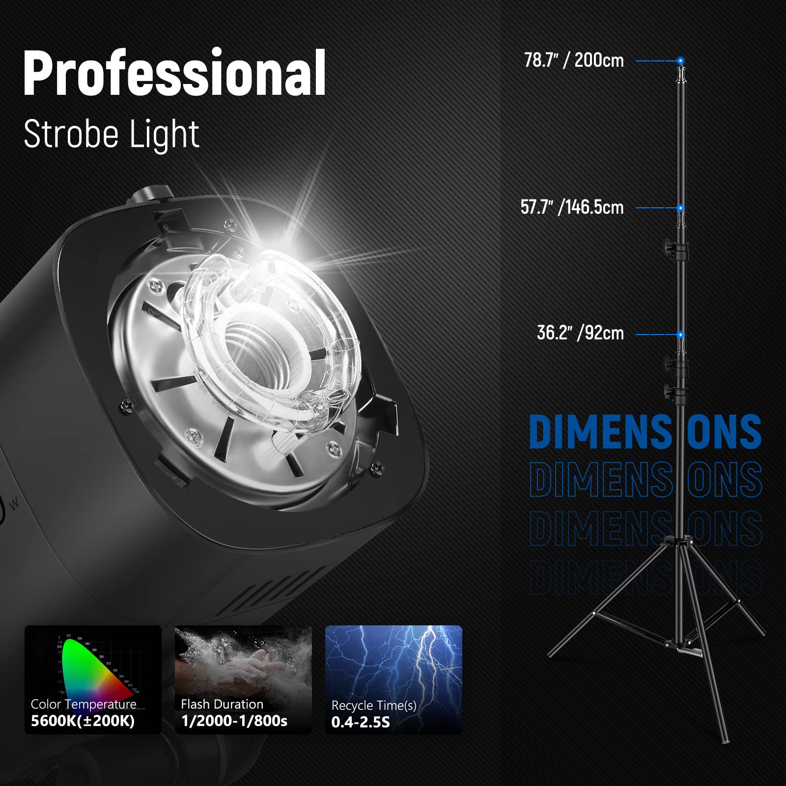NEEWER 600W Strobe Flash Studio Light Photography Kit: 2 Packs of Upgraded S101 300W 5600K Monolight with Bowens Mounts/Softboxes/Light Stands, 1 x Reflector/RT-16 Trigger/Bag for Portrait Product