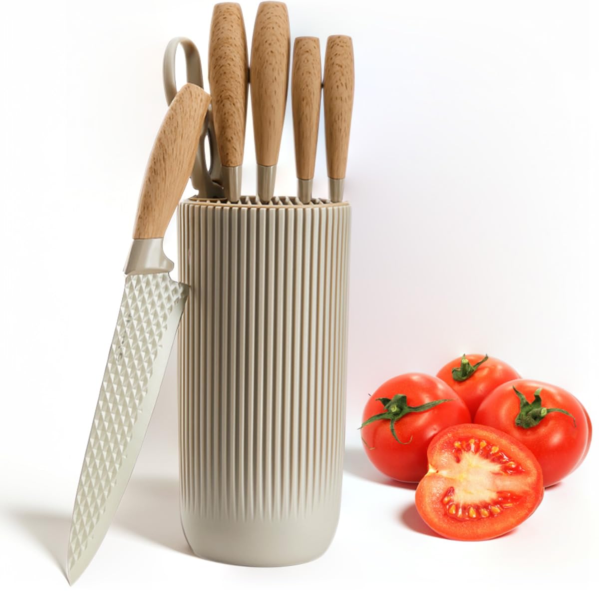 SipLip Professional Chef's Kitchen Knife Set 7 Pieces w/Knife Holder, Ultra Sharp Knife Set w/Chef's Knife, Bread Knife, Fruit Knife, Scissors, and more!