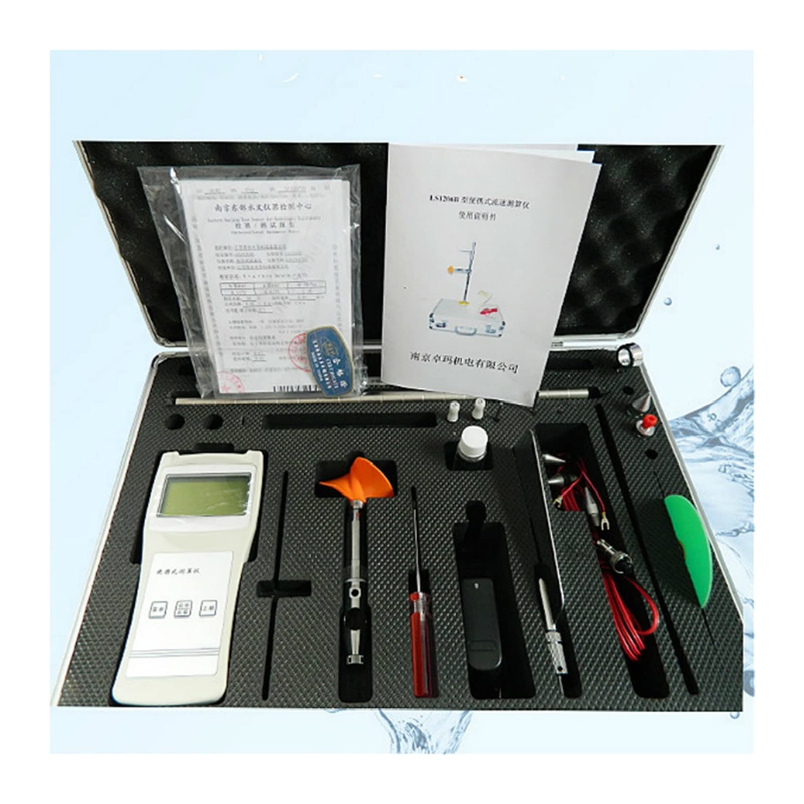QYTEC Hose Timer LS1206B Liquid Flow Meter 0.05~8m/s/Portable Velocity Spiral Paddle Velocimeter Water Flowing Speed Tester with 1.6m Test Rod Water Timer