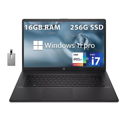 HP 17.3” FHD Business Laptop, Intel Core i7-1255U, Intel Iris Xe Graphics, 16GB RAM, 256GB SSD, Wi-Fi 6, Bluetooth, Black, Windows 11 Pro, 32GB Hotface USB Card