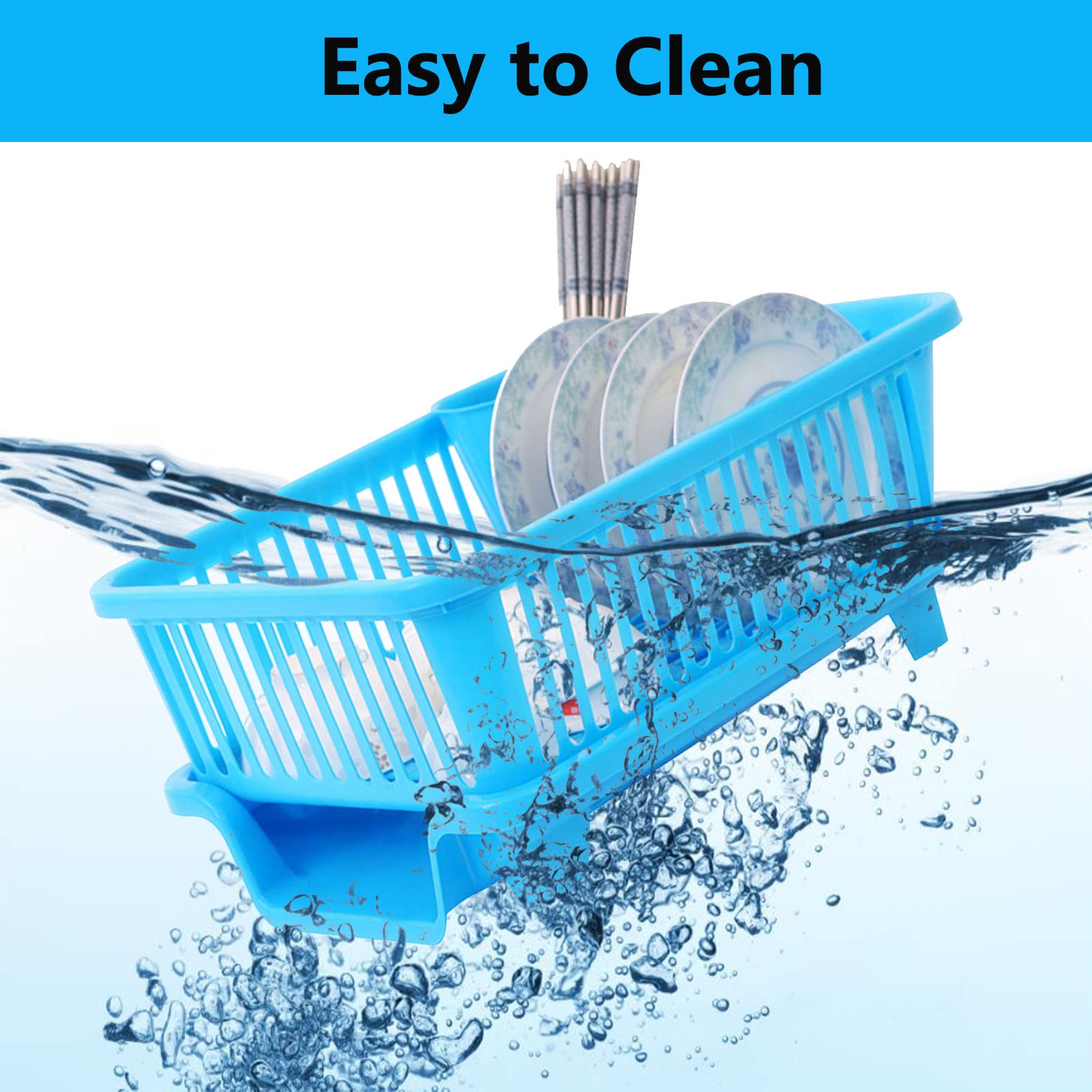 kuranai Dish Drying Sink Drainers Water Rack,Heavy Duty Sturdy Hard Plastic Sink Set with Removable Drainboard,Bowl Rack,Cup Rack,Cutlery Rack for Home Kitchen Sink Organizers(Front-Sink Drain Rack)