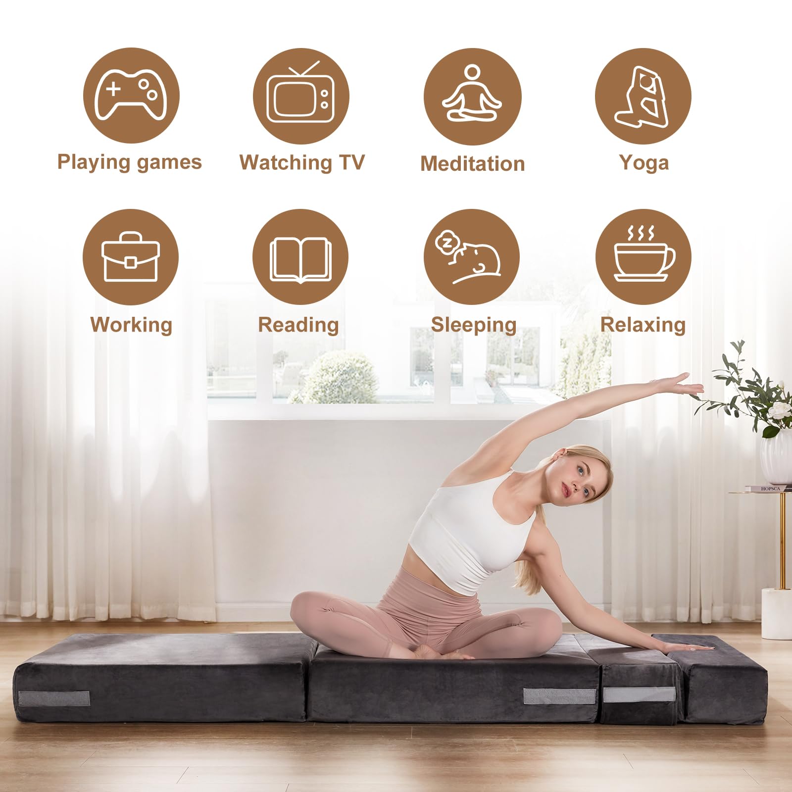 SINWEEK 6 Inch Folding Sofa Bed Memory Foam Folding Mattress Topper with a Pillow and Storage Bag Fold Out Chair Bed Foldable 4-Piece Sleeper Couch with Machine Washable Cover 75 x 31 Cot Size