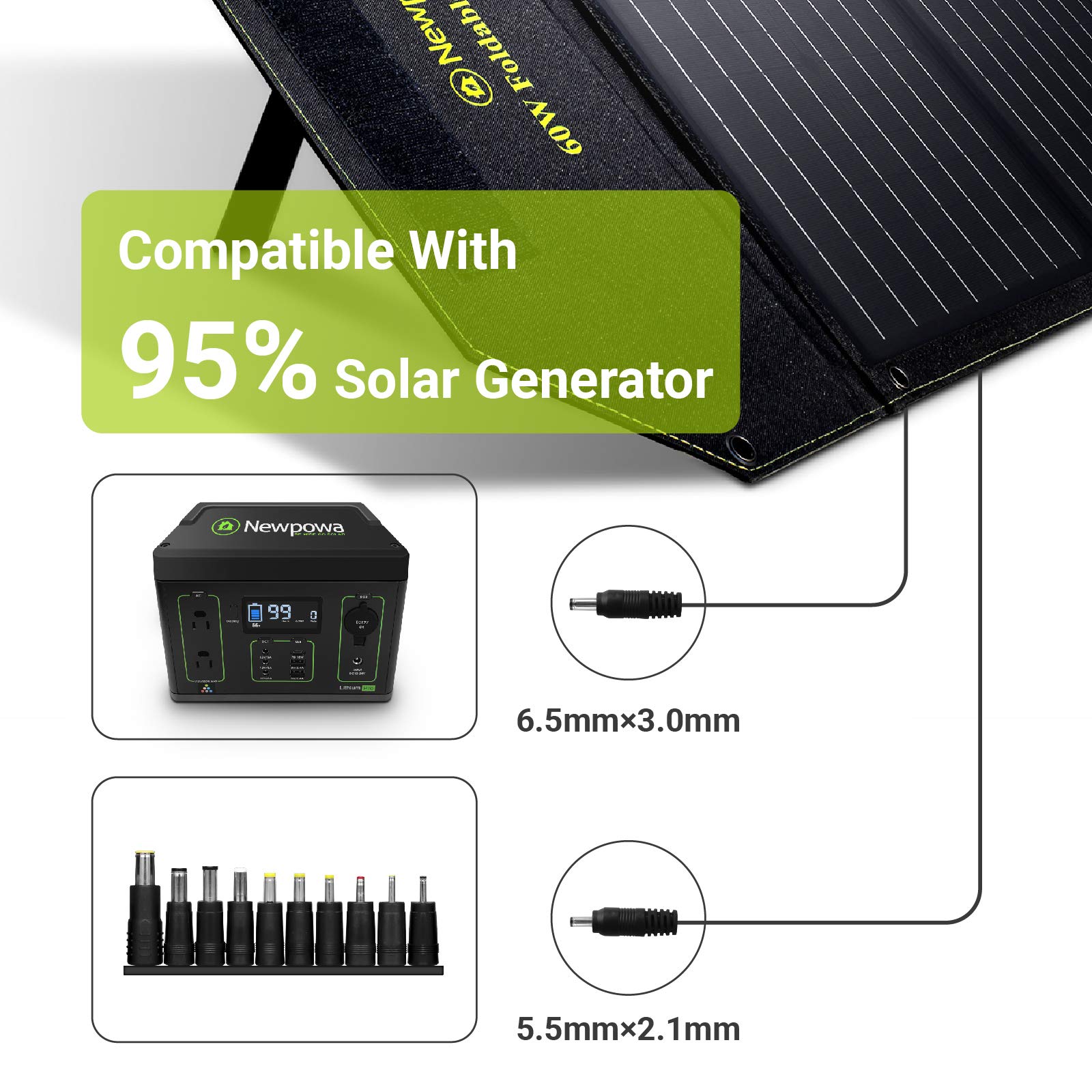 Newpowa 60W Foldable Solar Panel Charger High-Efficiency Mono Cells, for Portable Genarator&12V Batteries, Dual DC Ports Compatible with Newpowa/Jackery/Goal Zero Generators, for RV Boat Van Campingā¦