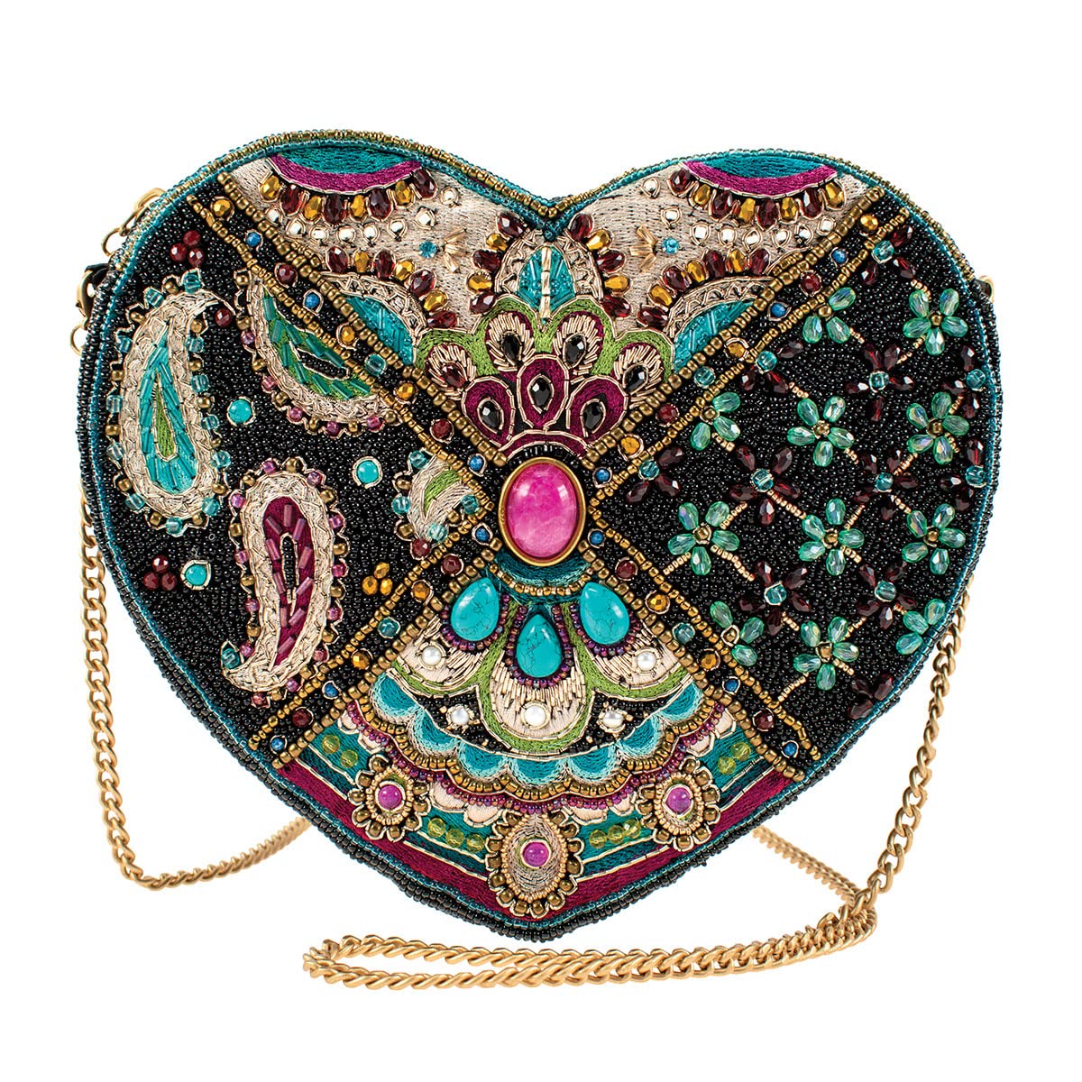 Mary Frances Crazy in Love Beaded Quilted Paisley Heart Crossbody Handbag, Multi