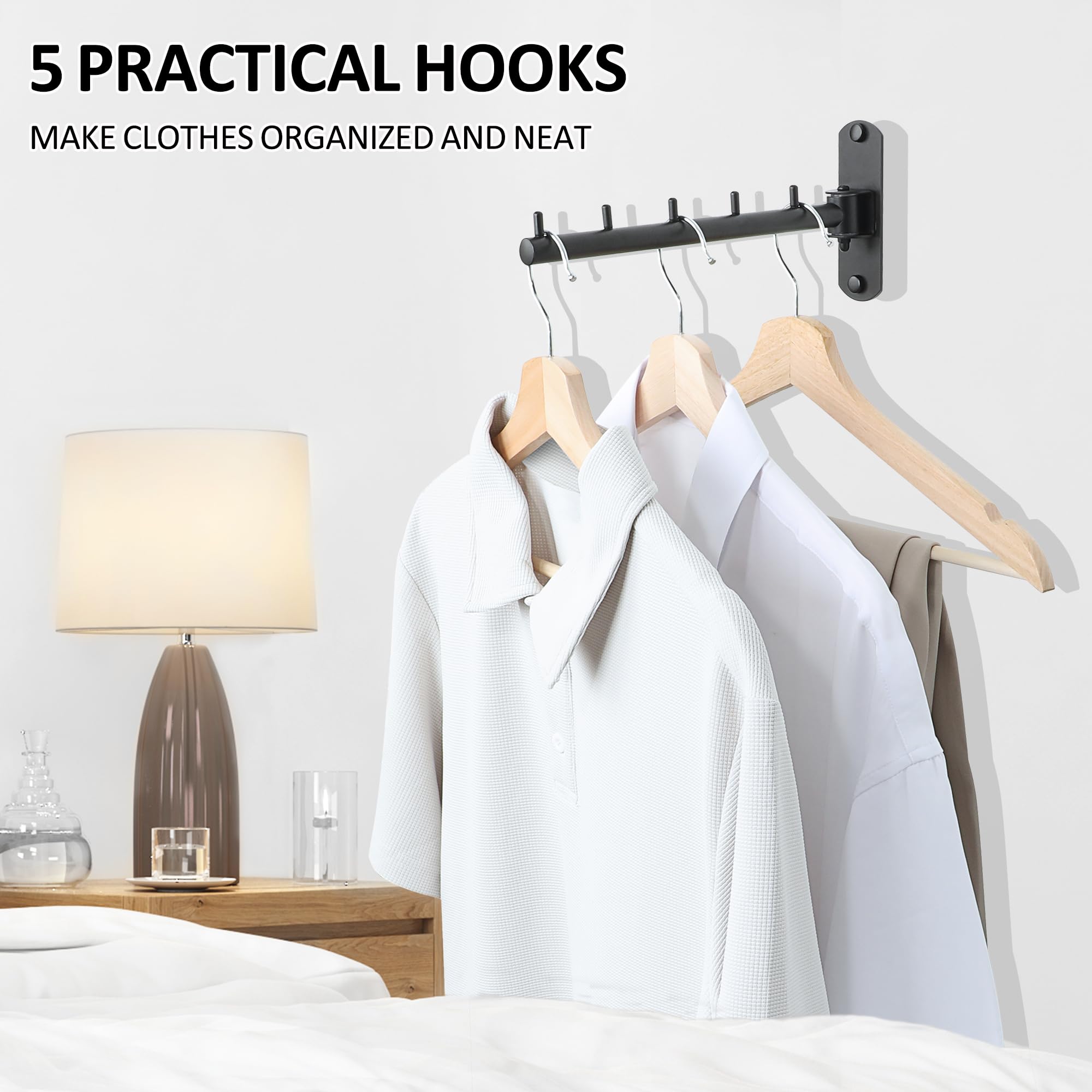 Mooche Swing Clothes Hanger Rack,Garment Racks Wall Mounted Clothes Bar-Hanger Holder Hooks Heavy Duty Folding Drying Rack Space Saving Clothing Hanging System Closet Storage Organizer,White Finish