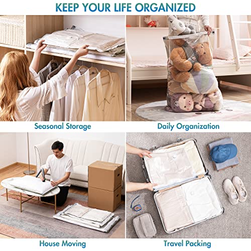 TAILI Cube Vacuum Storage Bags 4 Pack and Flat Vacuum Storage Bags Variety 12 Pack, Space Saver Bags for Clothes and Bedding, Saving 80% Space