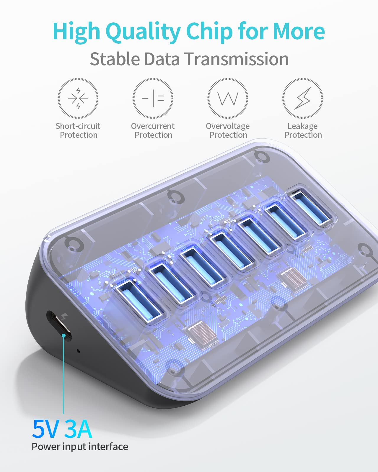 PHIXERO 4 Ports USB 3.0 Hub, 5Gbps USB Port Hub with a 2-in-1 USB C to USB A/C Cable (10Gbps), Portable USB Splitter, USB Hub for Laptop, PC, iMac, MacBook, Playstation, Xbox
