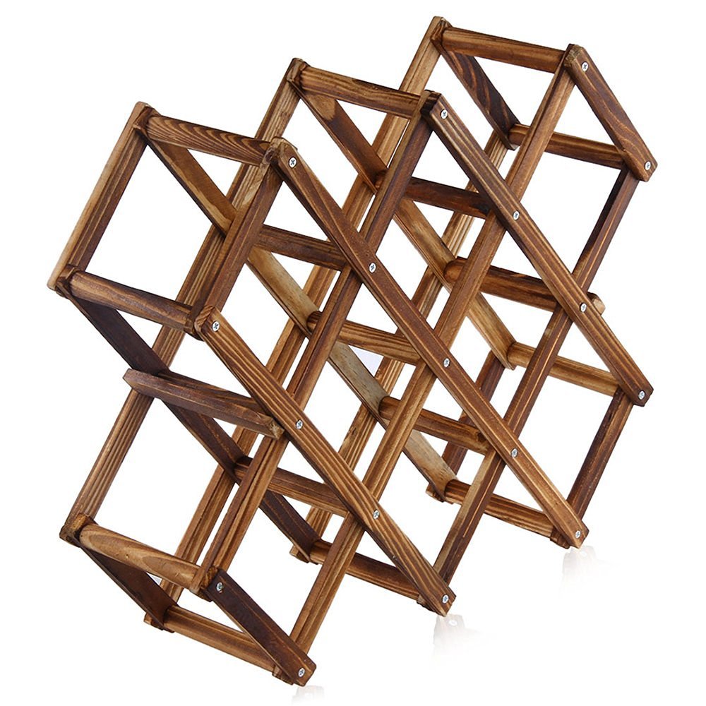 LI-GELISI Foldable Wood Wine Rack Wine Holder Storage Display Stand Wood 10-Bottle Wine Rack (Fire Color)