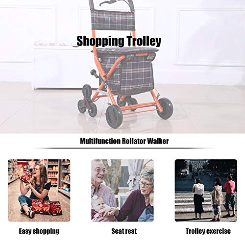 Portable Walker Lightweight Rollator with Seat Walking Frame Aid Trolley with Bag Shopping Cart Stroller Scooter Fold Double Brake System 4,Supports 220 lbs