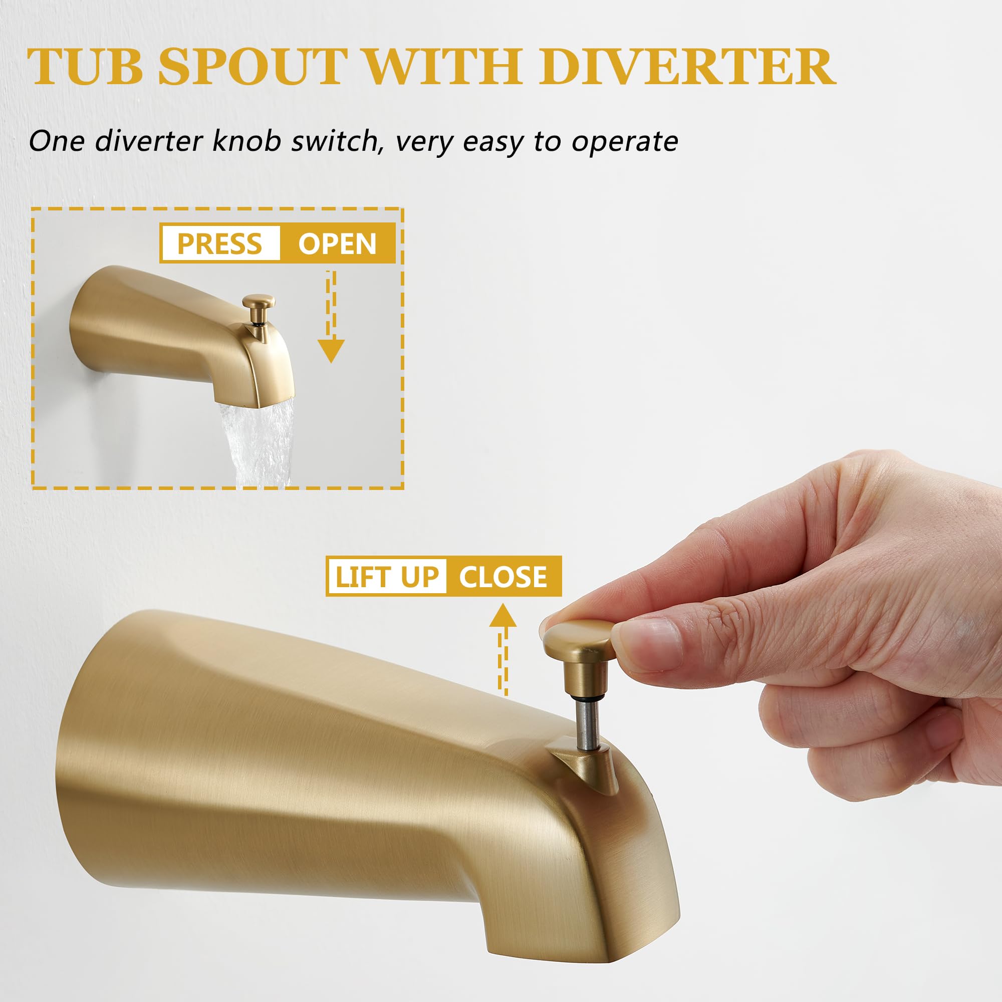 Tohlar Gold Shower Faucet Set with Tub Spout, Bathtub and Shower Faucet Combo Kit & Tohlar Brushed Gold Kitchen Faucet Single Handle High Arc Kitchen Faucets