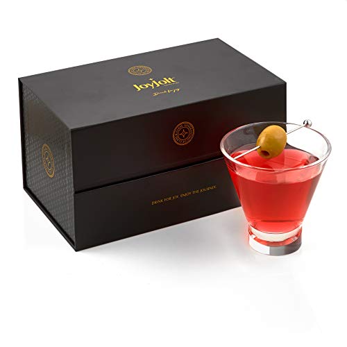 JoyJolt Aqua Vitae Martini Glass Set of 2. Crystal Glassware, Round Drinking Glasses with Off Set Base. Stemless Cocktail Glasses and Dessert Glasses. Unique Christmas Gifts