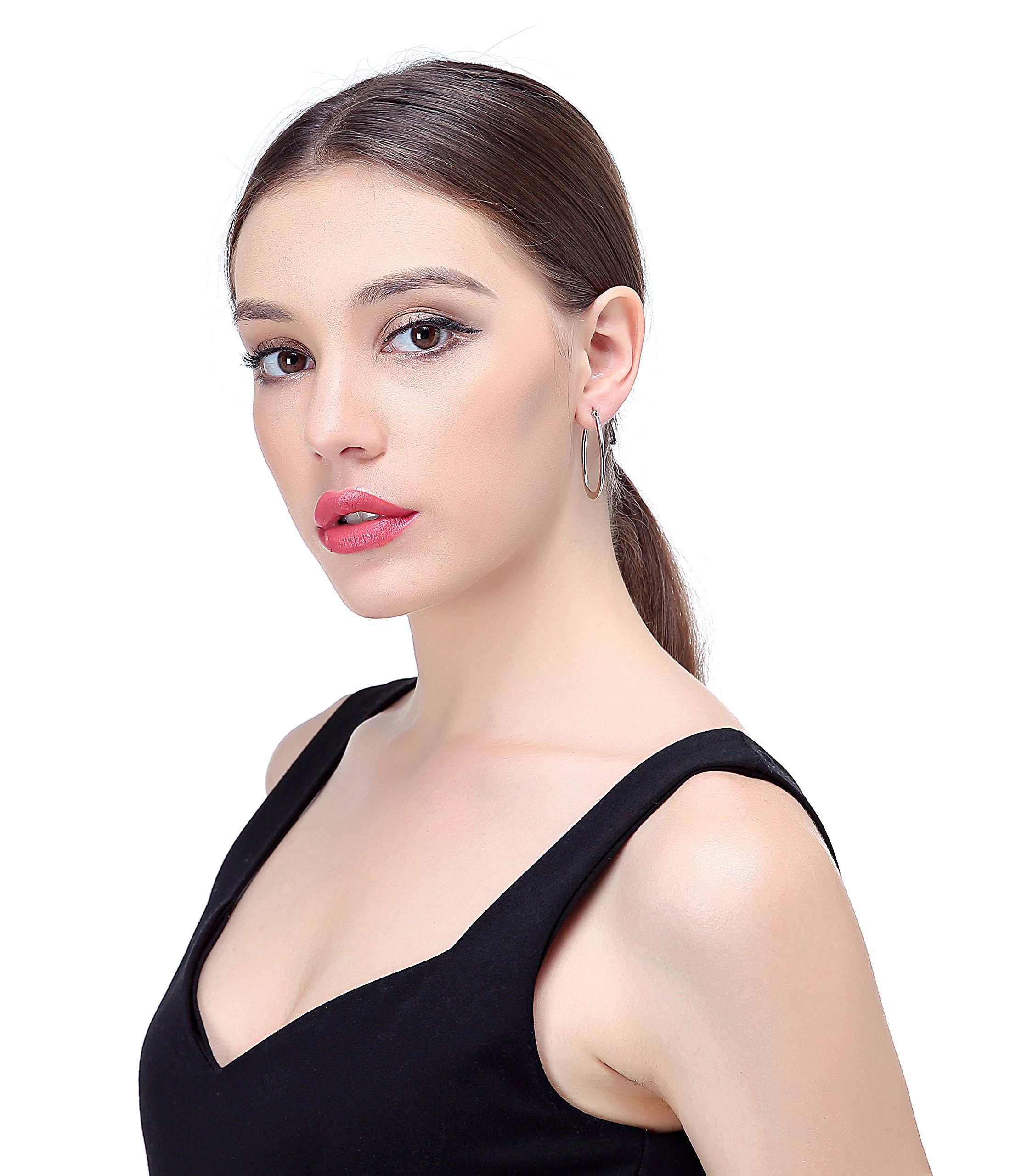 Jstyle 4 Pairs a Set Stainless Steel Teardrop Hoop Earrings for Women 40MM