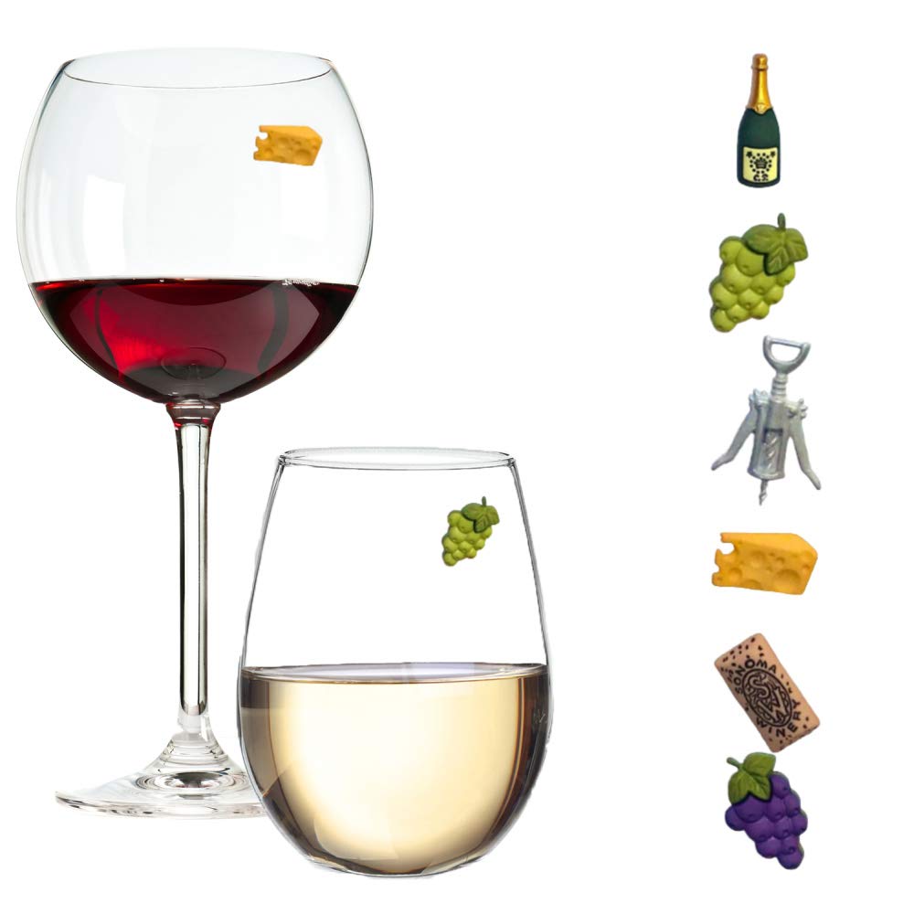 Magnetic Wine Glass Charms, Set of 6 Fun Magnetic Wine Theme Drink Markers and Tags