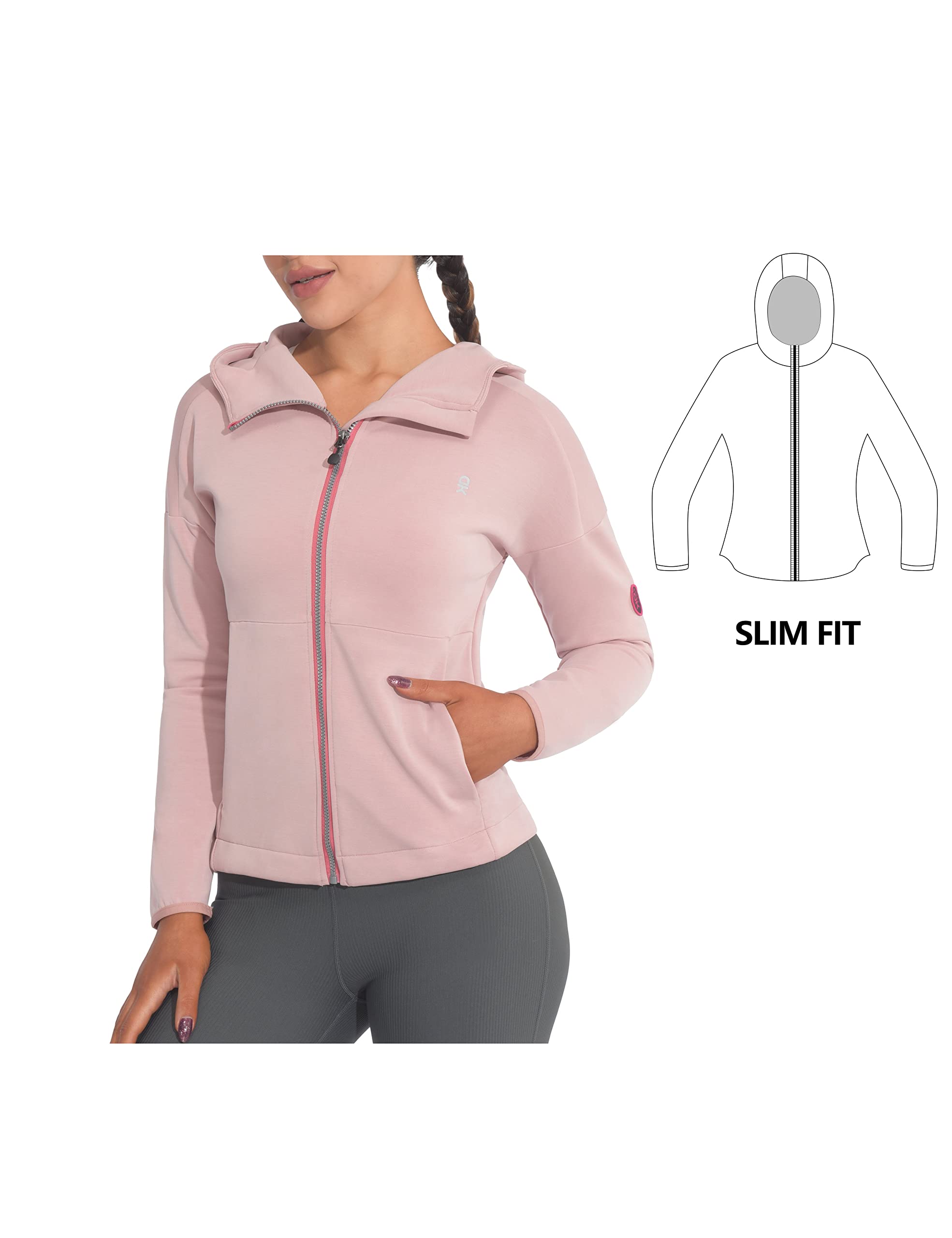 Little Donkey Andy Women's Lightweight Stretch Running Jacket, Full Zip Athletic Hooded Jackets, Moisture-Wicking (Dusky Green XL)
